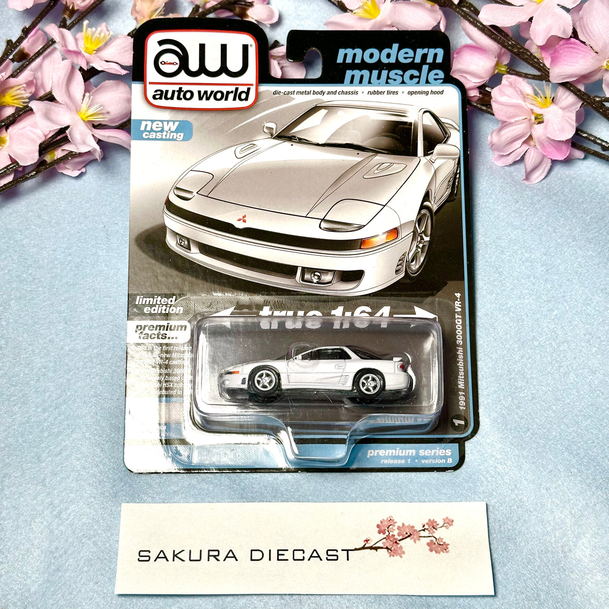 1/64 Auto World 1992 Mitsubishi 3000GT VR-4 (white) – Sakura Diecast