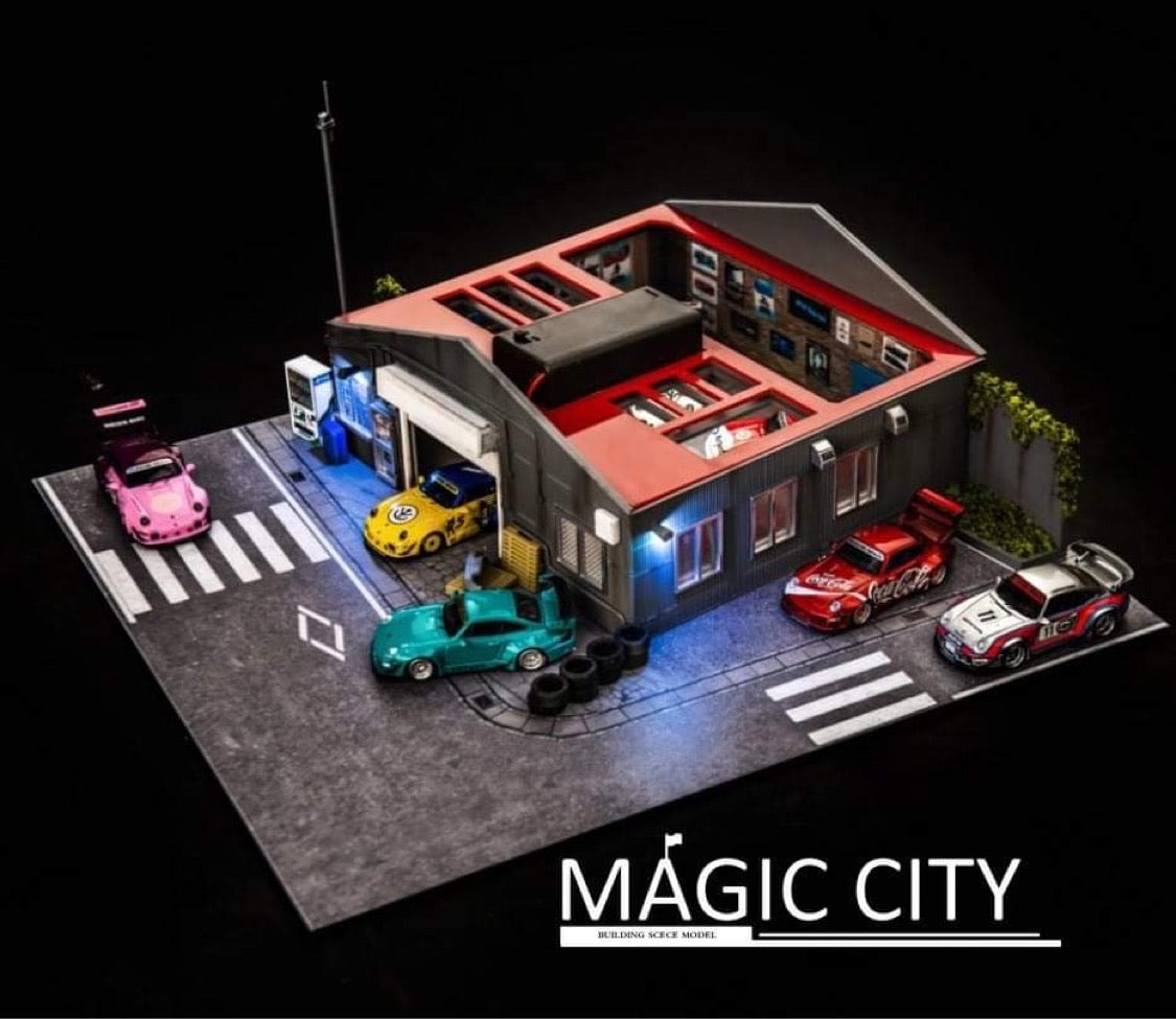 1/64 Magic City Porsche RWB Shop Diorama Kit – Sakura Diecast